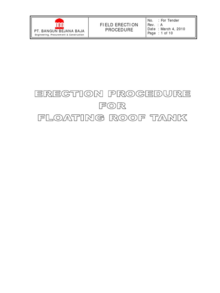 Erection Procedure For Floating Roof Tank | PDF | Welding | Construction
