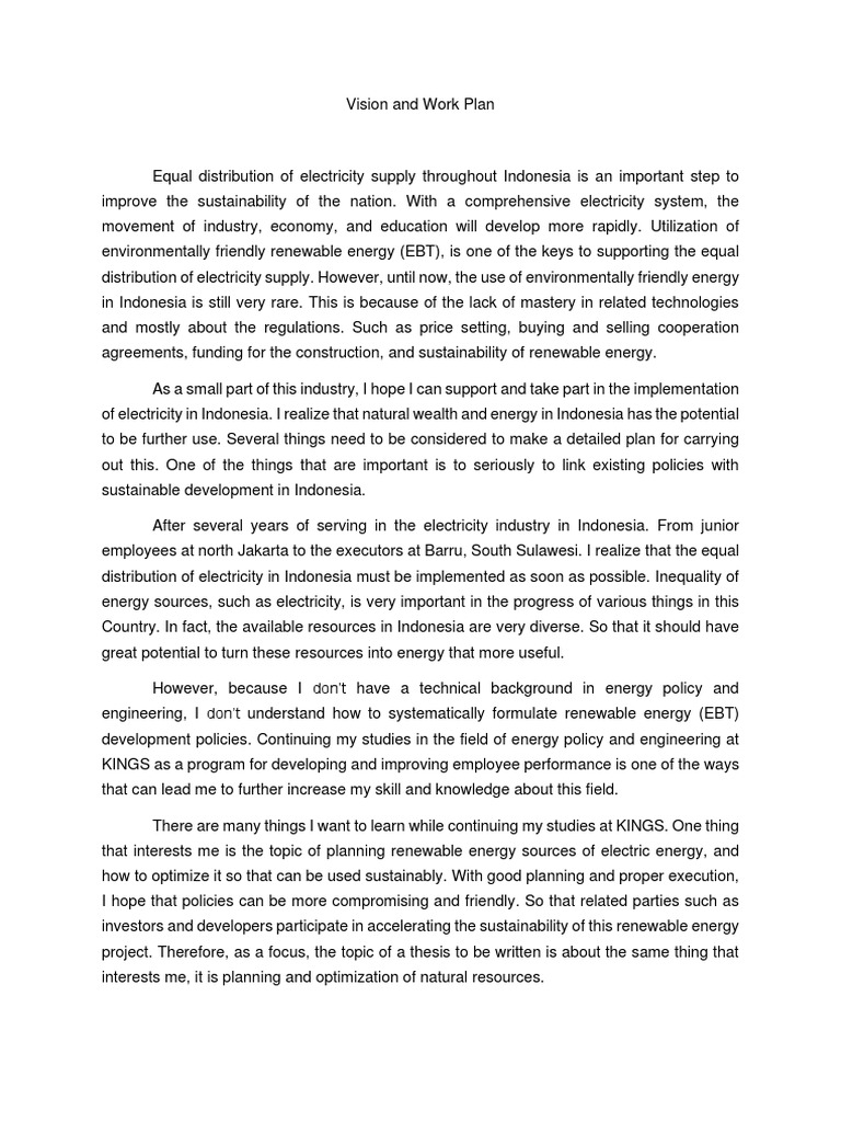 Contoh Vision and Work Plan | PDF | Sustainability | Renewable Energy