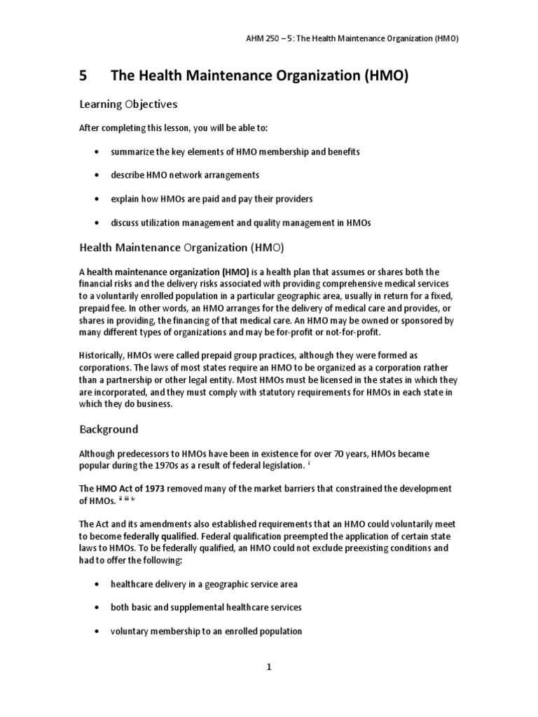 Ahm 250 5 Hmo | Download Free PDF | Health Maintenance Organization ...