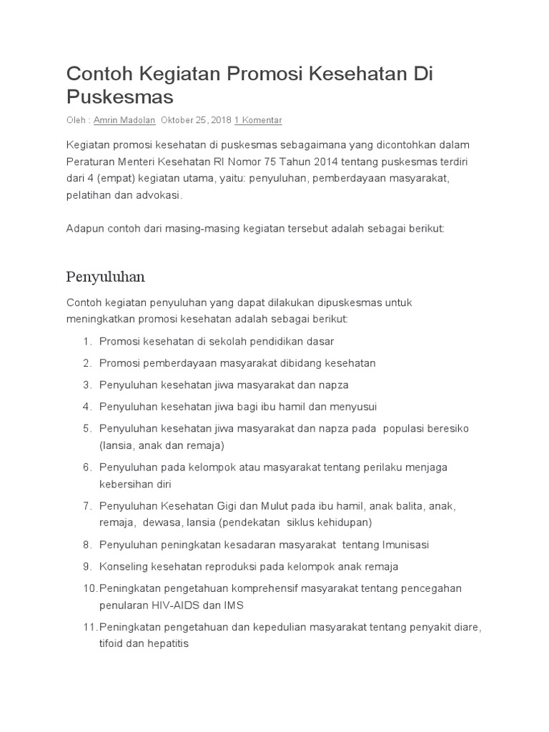 Promosi Kesehatan di Puskesmas | PDF | Kesehatan Holistik | Gaya Hidup