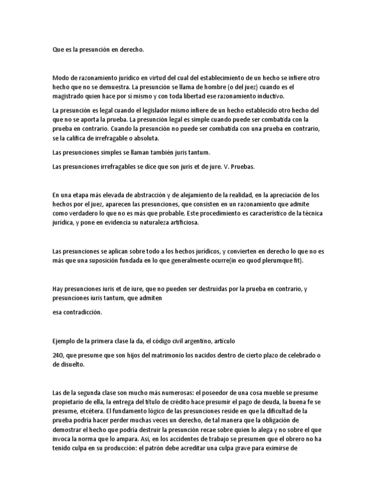 Presunción en Derecho: Conceptos y Tipos | PDF | Evidencia (ley) | Ley ...