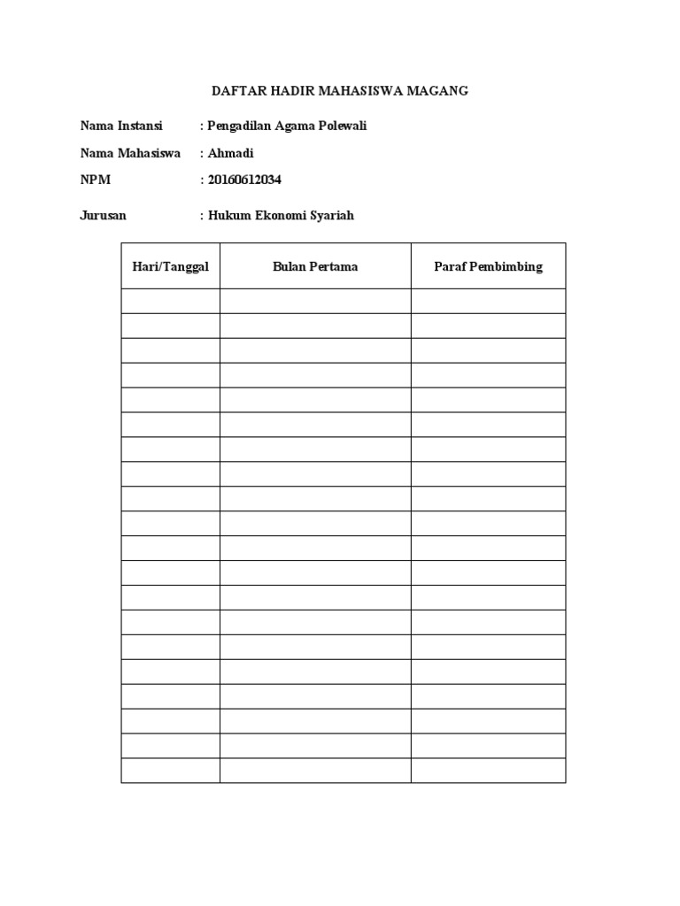 Daftar Hadir Mahasiswa Magang | PDF