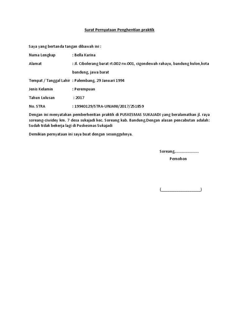 Surat Pernyataan Pencabutan Izin | PDF