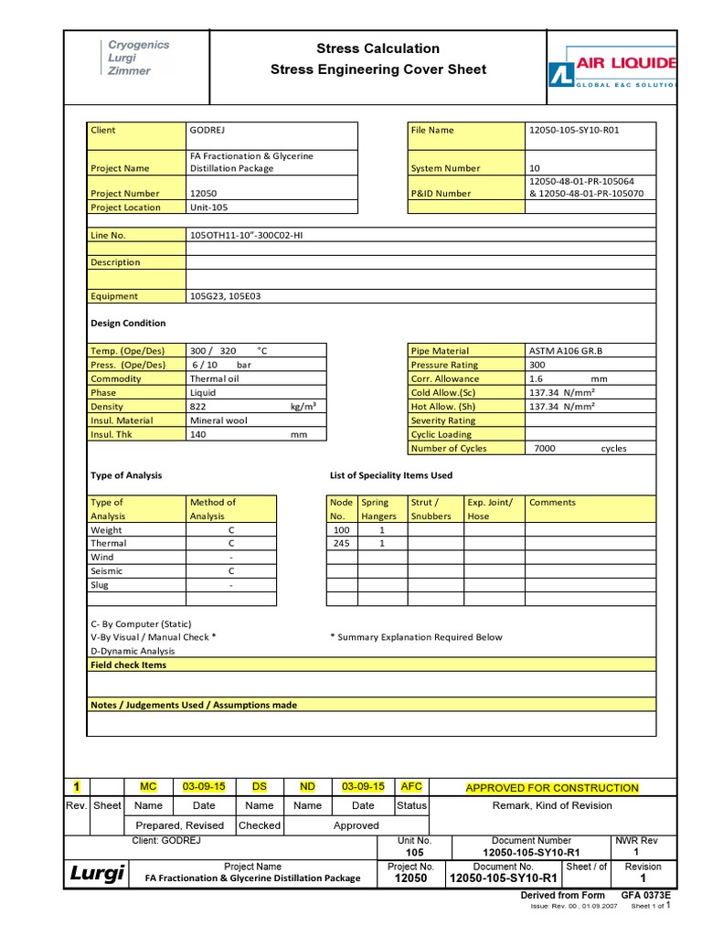 Stress Calculation Stress Engineering Cover Sheet | PDF | Applied And ...