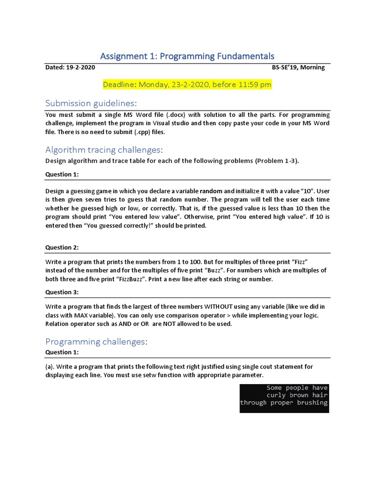 Assignment 1 Pdf Subroutine Parameter Computer Programming 