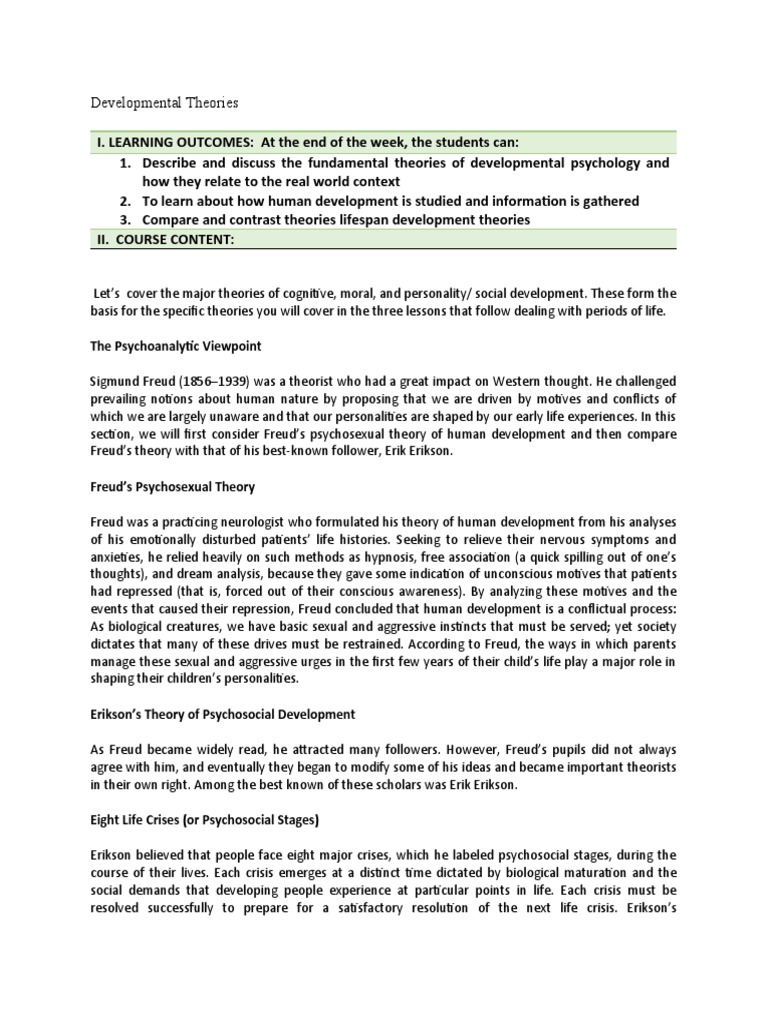 Developmental Theories: The Psychoanalytic Viewpoint | PDF ...