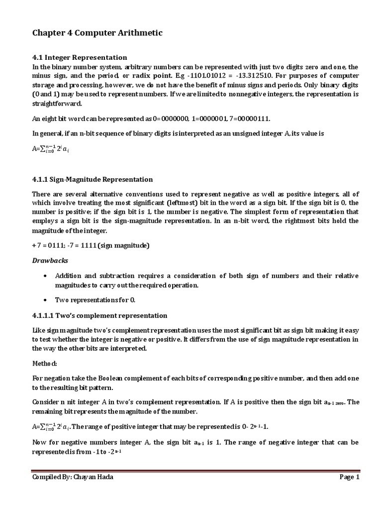 Chapter 4 Computer Arithmetic 41 Integer Representation Pdf Binary Coded Decimal