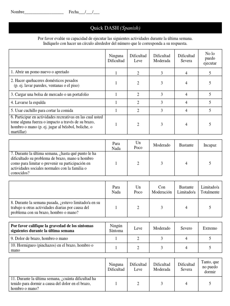 SPANISH Quick DASH | PDF