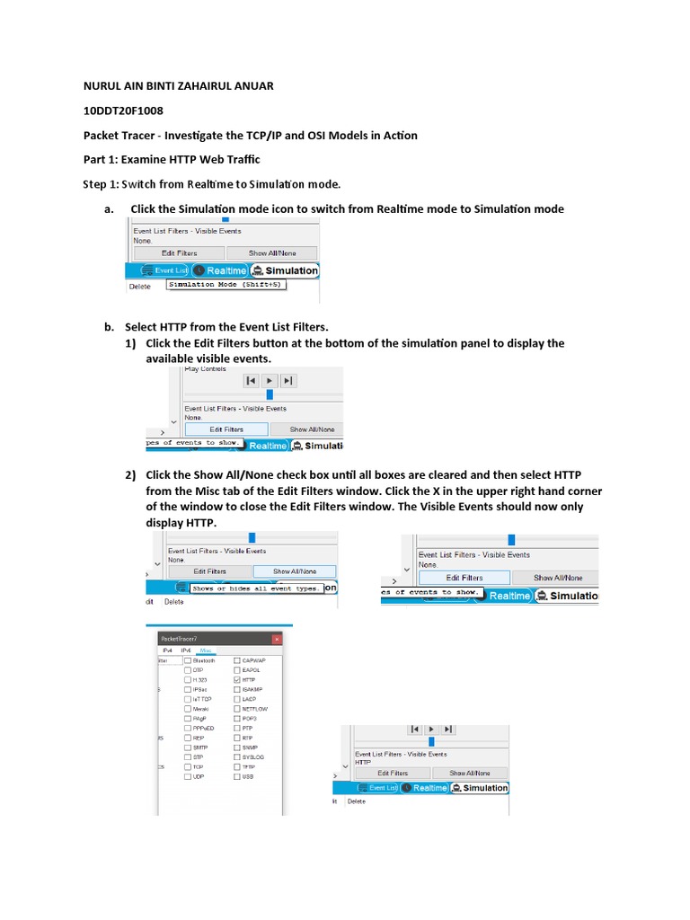 Packet Tracer Investigate The TCP Ip and Iso Models in Action Answer | PDF | Osi Model | Port ...
