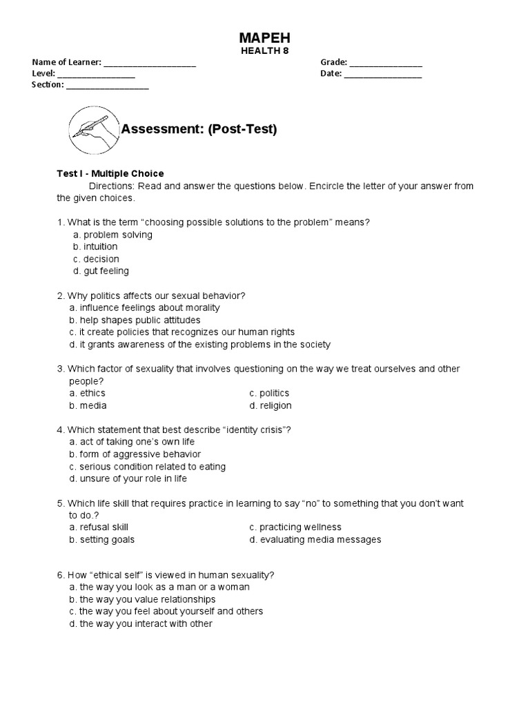 Health Post-Test q1 | Download Free PDF | Human Sexuality | Behavior