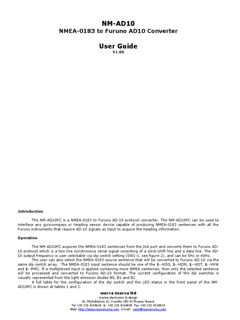 NM-AD10 User Guide: NMEA-0183 To Furuno AD10 Converter | PDF | Power ...
