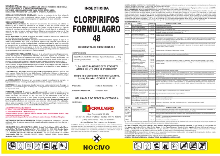 Clorpirifos Ficha Tecnica | PDF | Agua | Agricultura