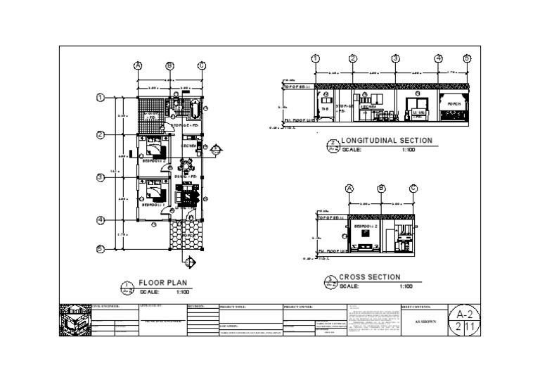 Floor Plan and Longitudinal Section Drawings of a Residential House ...