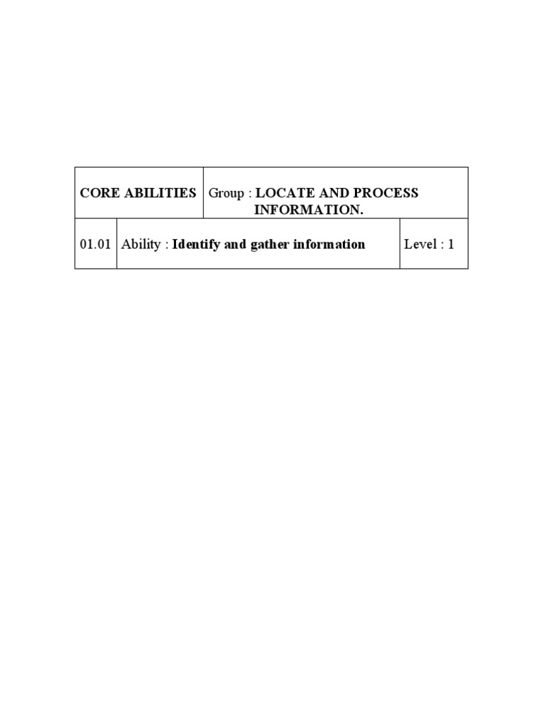 Core Abilities Information.: Group: Locate and Process | PDF ...