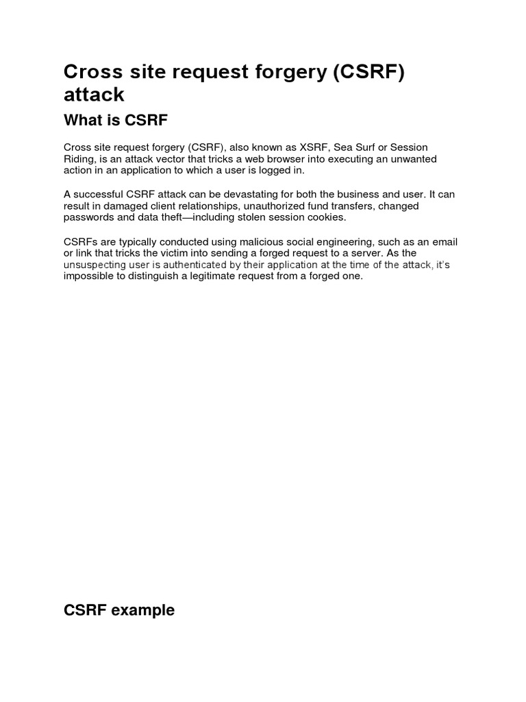 Cross Site Request Forgery (CSRF) Attack | PDF | Http Cookie | World ...