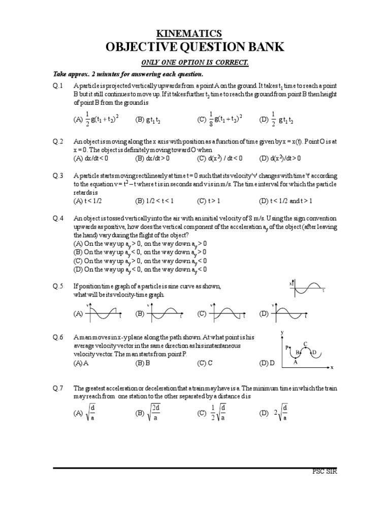 Objective Question Bank: Kinematics | PDF | Projectiles | Acceleration