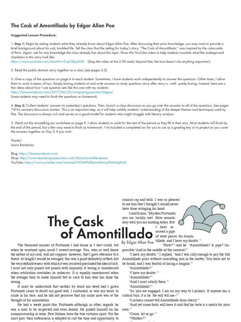 The Cask of Amontillado by Edgar Allan Poe: Suggested Lesson Procedure ...