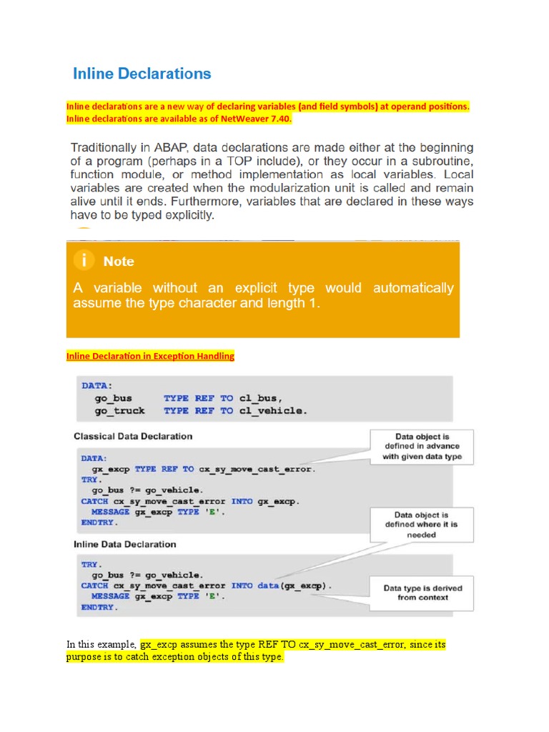 SAP Inline Declaration of Data Objects | PDF