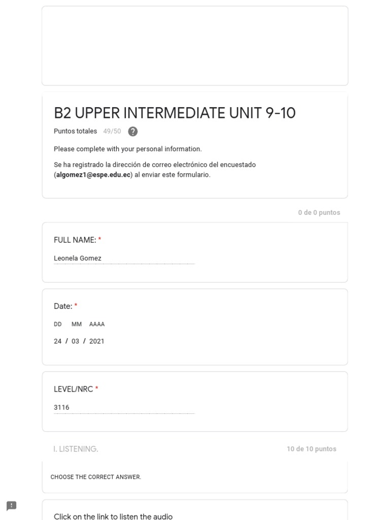 Intermediate Unit 9 Listening Quiz | PDF | Grammar | Linguistics