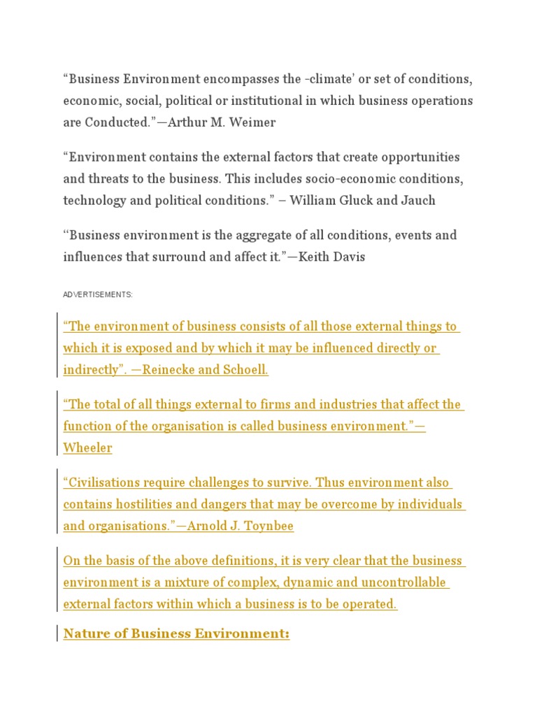 Importance of Understanding Business Environment | PDF | Economic ...