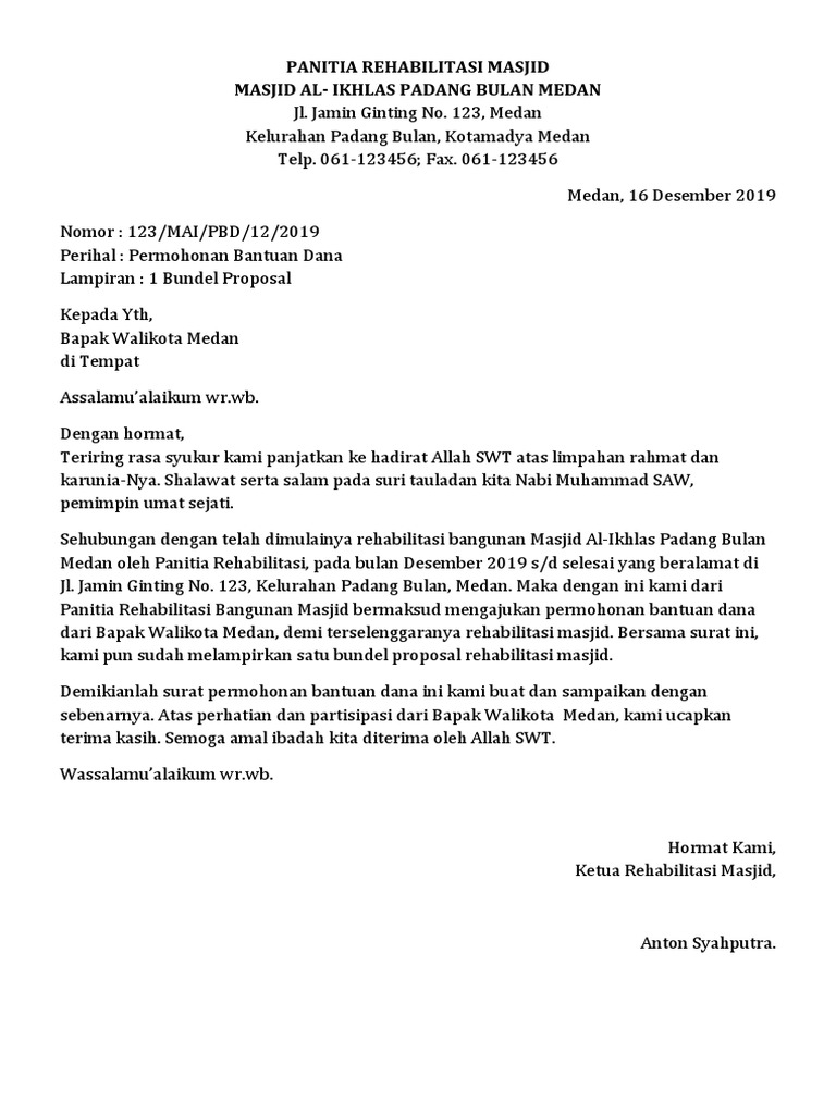 Contoh Surat Permohonan Bantuan | PDF