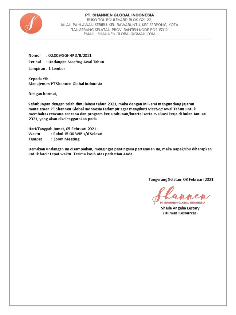 Undangan Meeting Awal Tahun 2021 | PDF