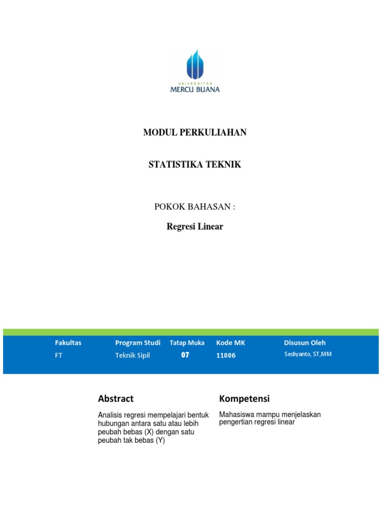 Analisis Regresi Linear dalam Statistika | PDF