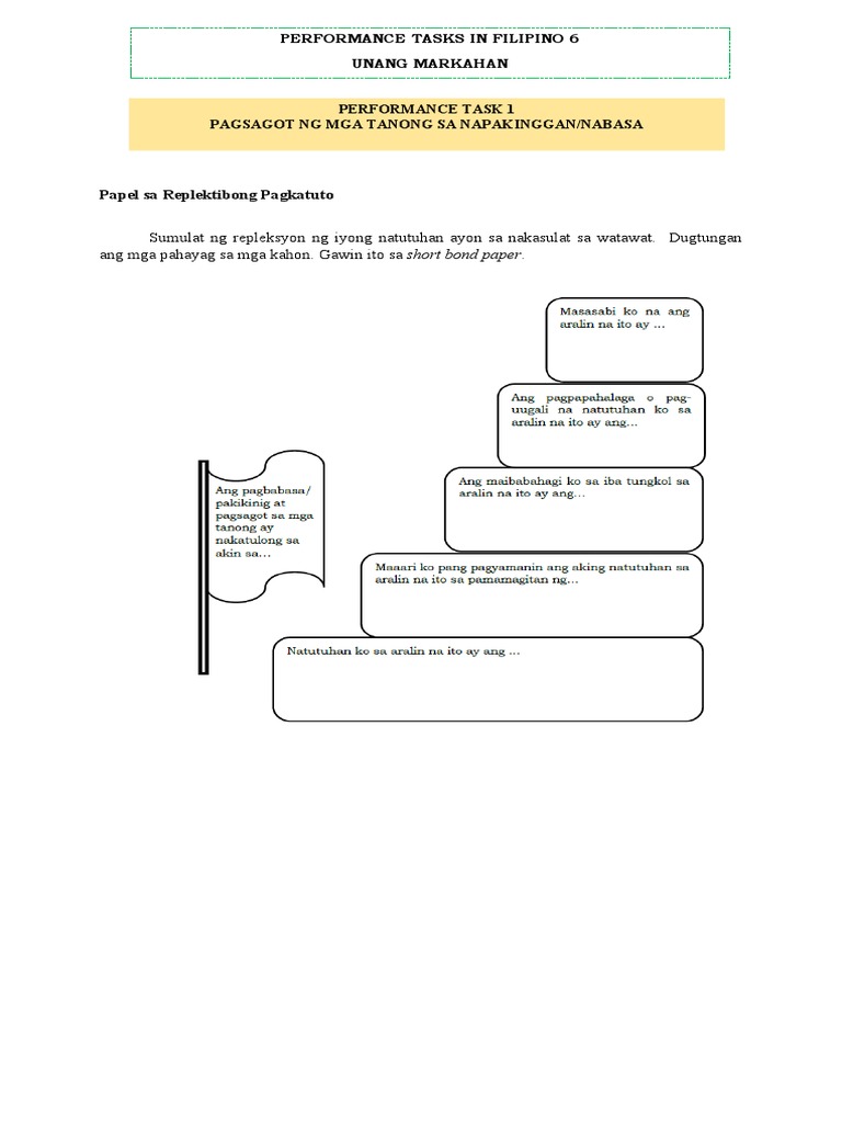 Performance Task Quarter 1 FILIPINO 6 | PDF