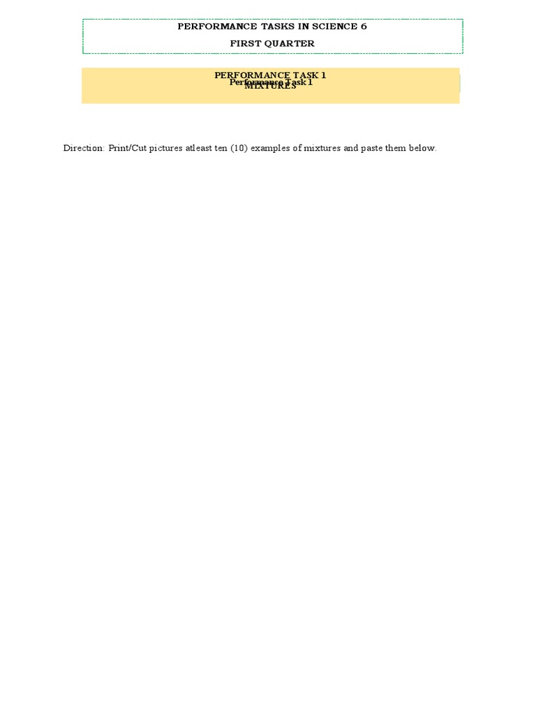 Performance Task Quarter 1 SCIENCE 6 | PDF | Solution | Mixture