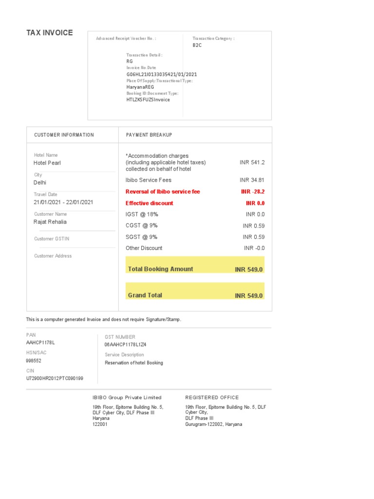 Hotel Bill Khammam | PDF | Invoice | Services (Economics)