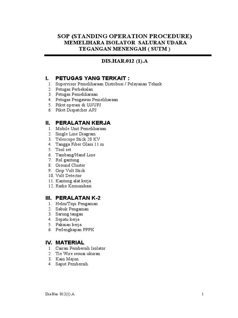 Pemeliharaan Isolator SUTM SOP | PDF