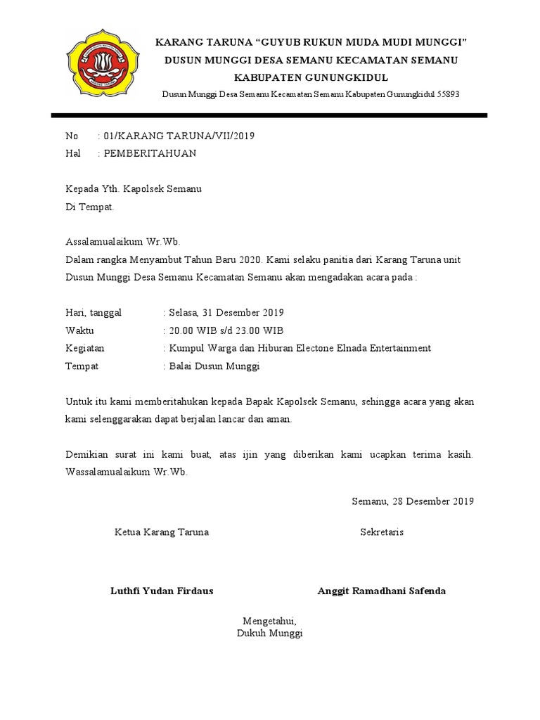 Surat Pemberitahuan Kapolsek | PDF