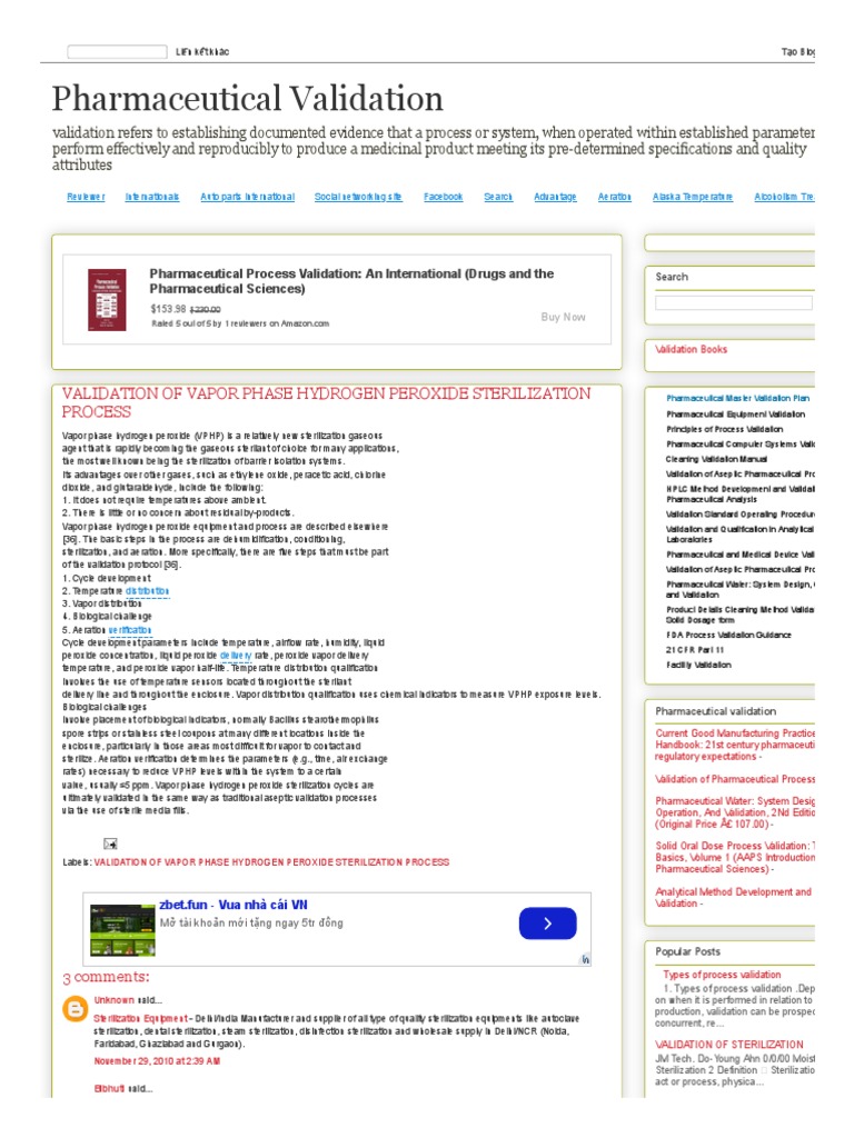 Pharmaceutical Validation - Validation of Vapor Phase Hydrogen Peroxide ...