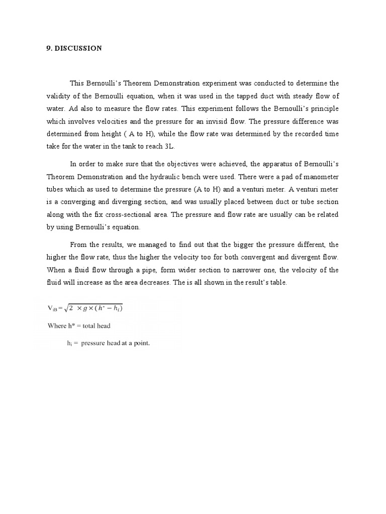 Discussion Bernoullis Theorem Demonstration | PDF | Fluid Dynamics | Gases Discussion Bernoullis Theorem Demonstration | PDF | Fluid Dynamics | Gases