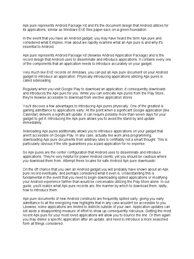 Apk Pure Represents Android Package Kit and It | PDF