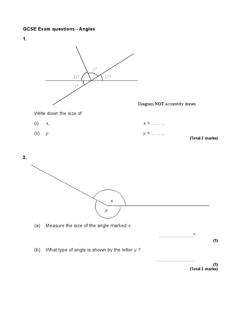 GCSE Exam Questions - Angles 1.: Write Down The Size of (I) (Ii) | PDF ...