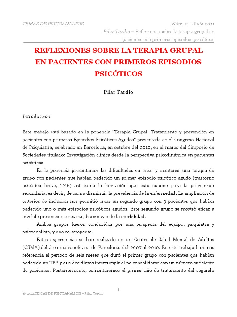 Reflexiones Sobre La Terapia Grupal | PDF | Depresión (estado de ánimo) | Psicoanálisis