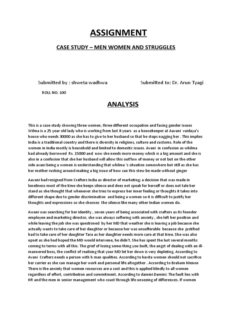 Caese Study Assignment - Shweta Wadhwa - 100 | PDF | Human Nature | Gender