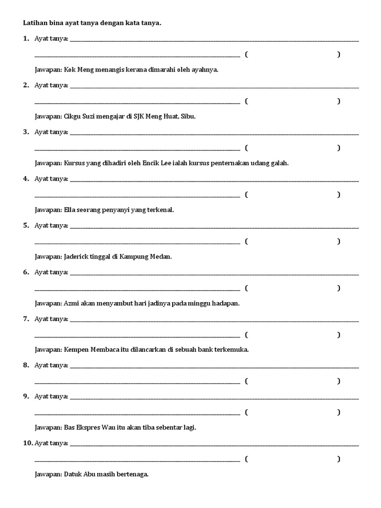 Latihan Bina Ayat Tanya Dengan Kata Tanya | PDF