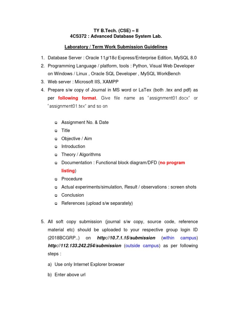 TY B.Tech. (CSE) - Ii 4CS372: Advanced Database System Lab. Laboratory ...