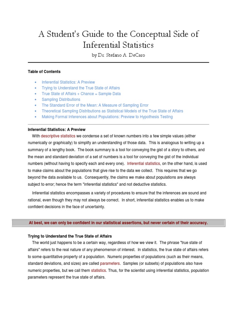 Inferential Statistics Guide | PDF | Mean | Statistics