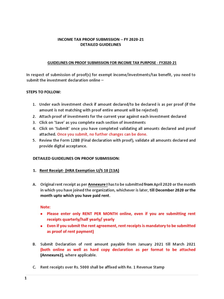 Income Tax Proof Submission Guide FY21 | PDF | Loans | Tax Deduction