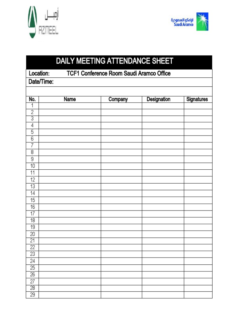 Attendance Sheet Daily Meeting | PDF