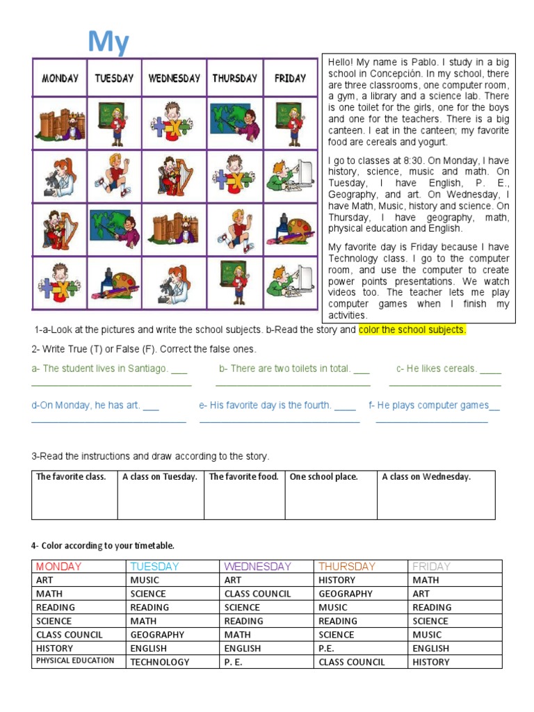 School Timetable Reading Comprehension Exercises - 116792 | PDF ...