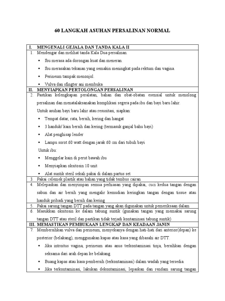 60 Langkah Asuhan Persalinan Normal | PDF