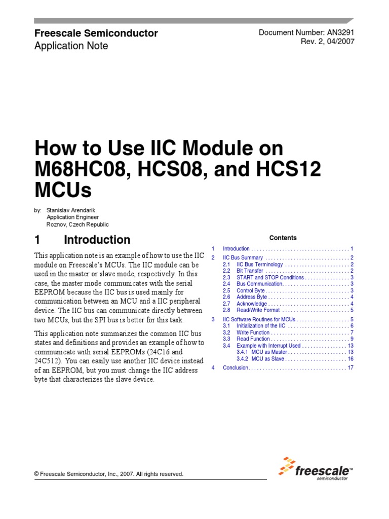 How To Use IIC Module On M68HC08, HCS08, and HCS12 Mcus: Application ...