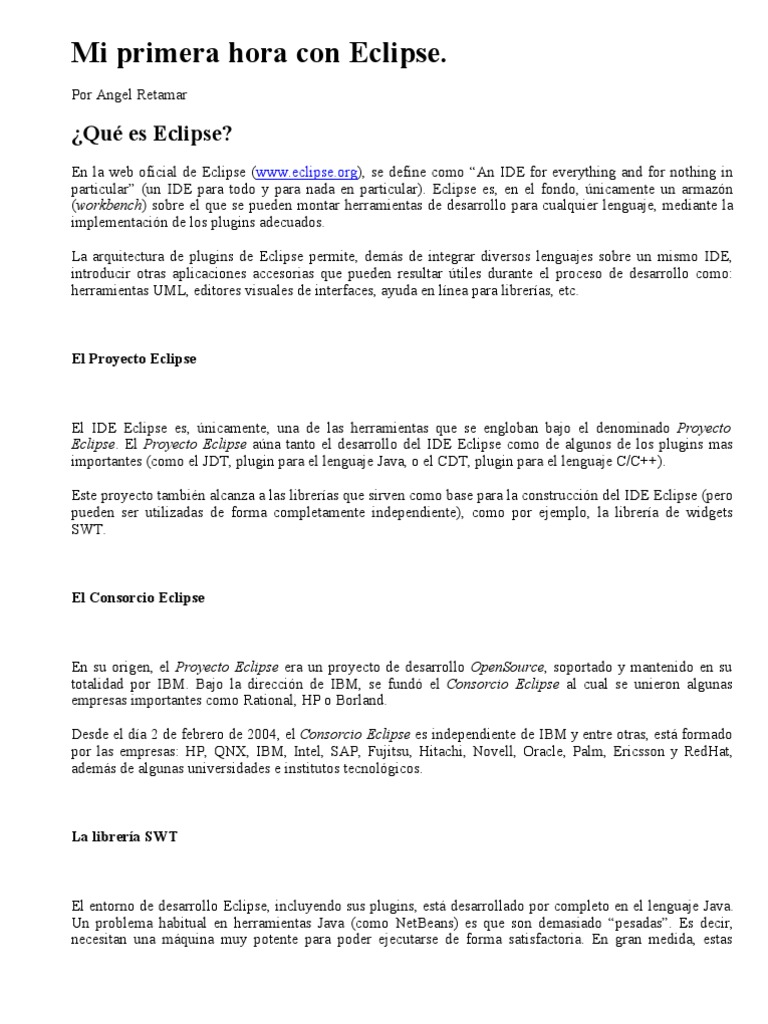 Eclipse Ide | PDF | Eclipse (software) | Entorno de desarrollo integrado
