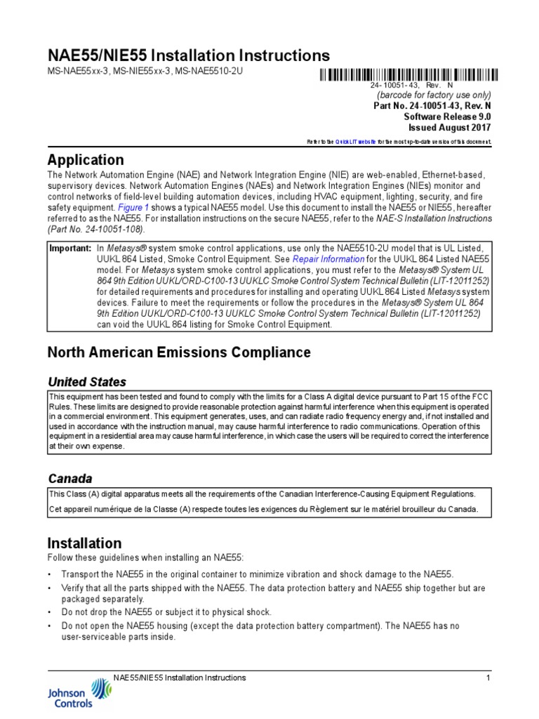 NAE55/NIE55 Installation Instructions: Application | PDF | Network ...