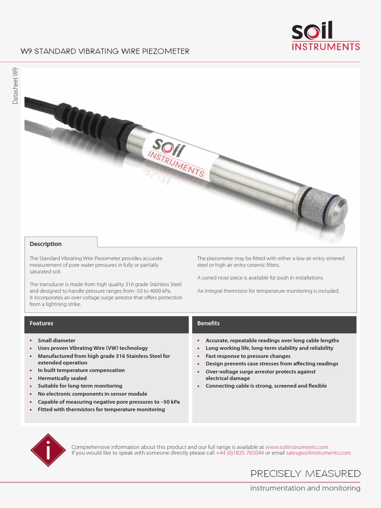W9 Standard Vibrating Wire Piezometer: Precisely Measured | PDF | Wire ...