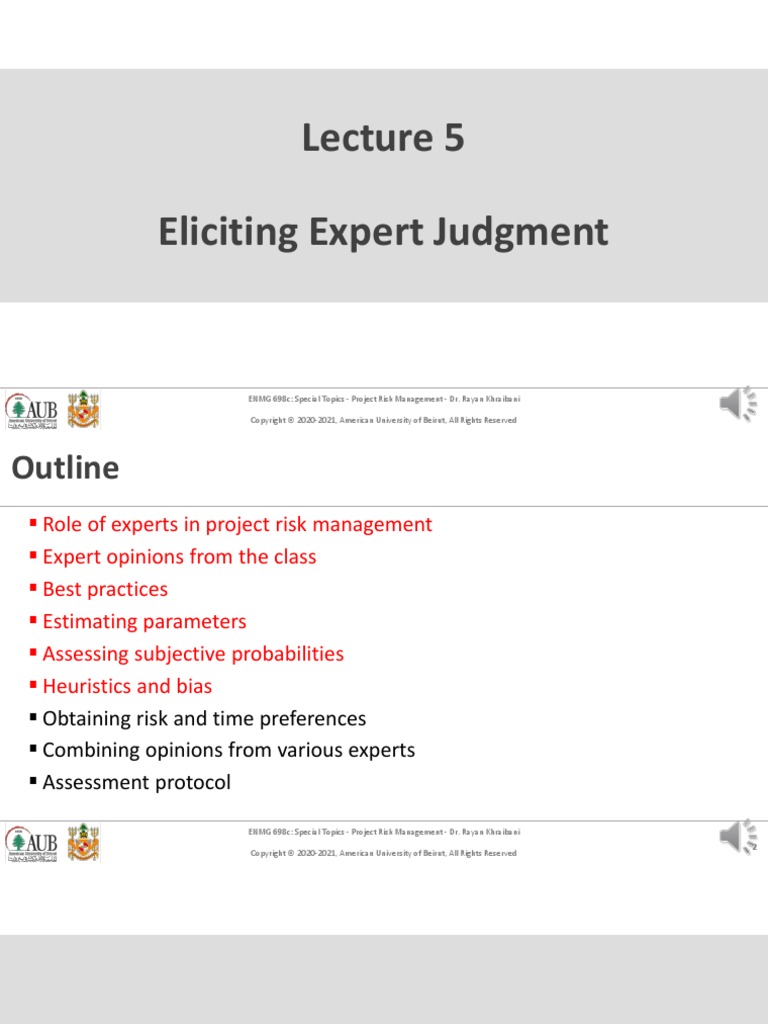 Eliciting Expert Judgment: ENMG 698c: Special Topics - Project Risk ...